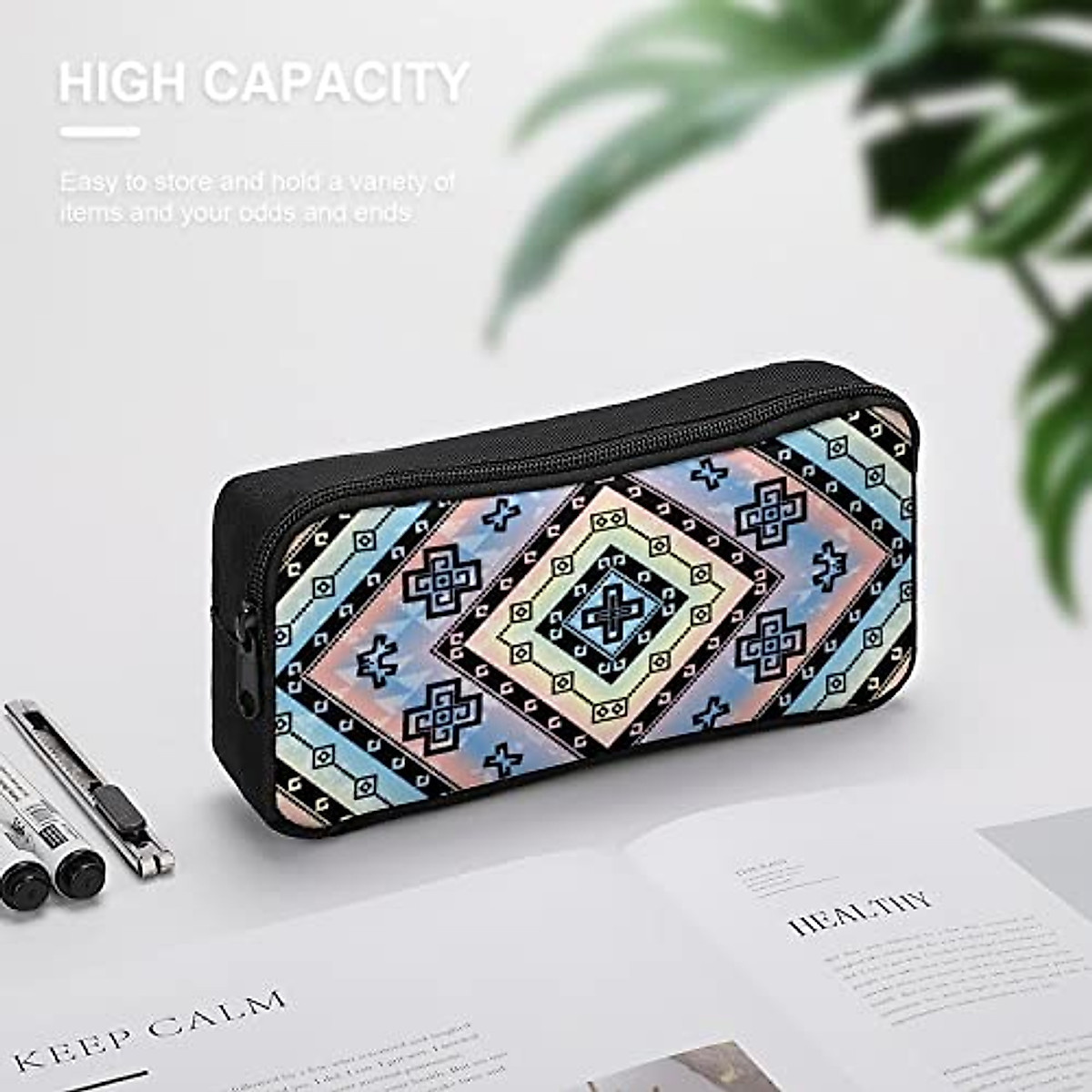 Abstract Aztecs Pencil Case Makeup Bag Big Capacity Pouch Organizer for Office College