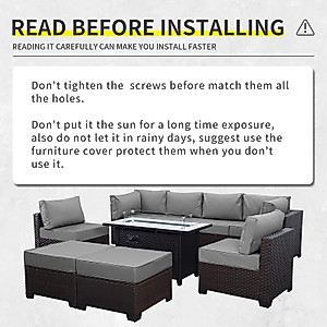 Lviden 9 Pieces Wicker Patio Furniture Set Outdoor PE Rattan Sectional Conversation Sofa Set with Grey Cushions and 45” Gas fire Pit Table