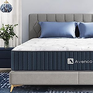 Avenco Queen Size Mattress, Queen Mattress in a Box, 10 Inch Hybrid Mattress Queen, Individually Pocketed Coils and Comfort Foam, Strong Edge Support, Medium Firm, CertiPUR-US, 100 Nights Trial