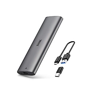 SSK Aluminum Tool-Free M.2 SATA SSD Enclosure Reader USB 3.2 Gen 2(6Gbps) Type-C External SSD Adapter Support UASP TRIM for M2 SATA NGFF 2242/2260/2280 SSD with B Key/B+M Key(𝗦𝗔𝗧𝗔 𝗦𝗦𝗗 𝗼𝗻𝗹𝘆)