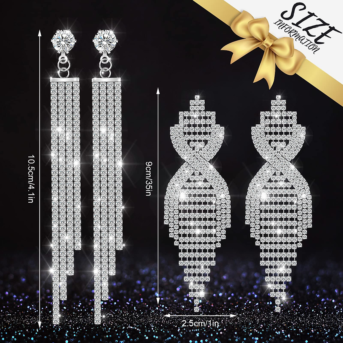 6 Pairs Rhinestone Earrings Chandelier Earrings Women Dangling Crystal Fringe Long Tassel Earrings for Bride Jewelry for Wedding Dinner Party Gift(Modern Style)