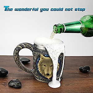 EZESO Stainless Steel Wolf Mug, Resin 3D Wolf Coffee Cup Stainless Steel Travel Tea Wine Beer Mugs (Wolf Mug)