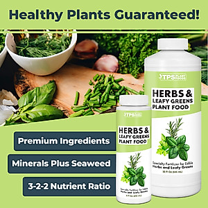 Herb Plant Food for All Edible Herbs, Leafy Greens and Veggies, Liquid Houseplant Fertilizer 8 oz (250mL)