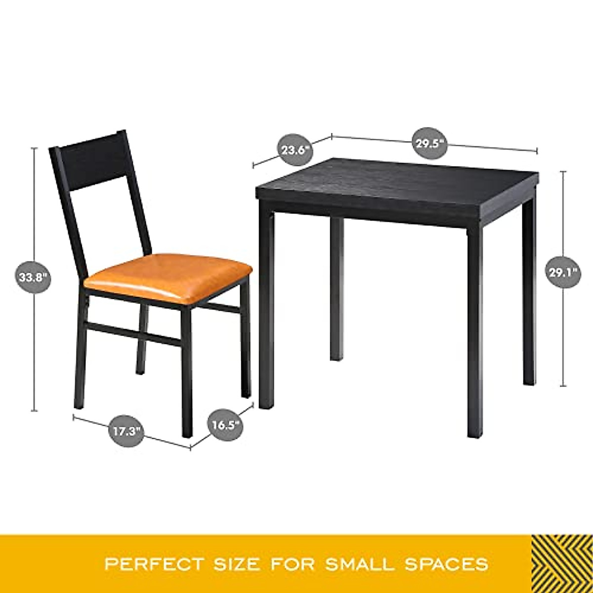 HOMOOI 3 Piece Dining Room Table Set for 2, Small Rectangular Kitchen Table with 2 Cushioned Chairs, Espresso and Brown