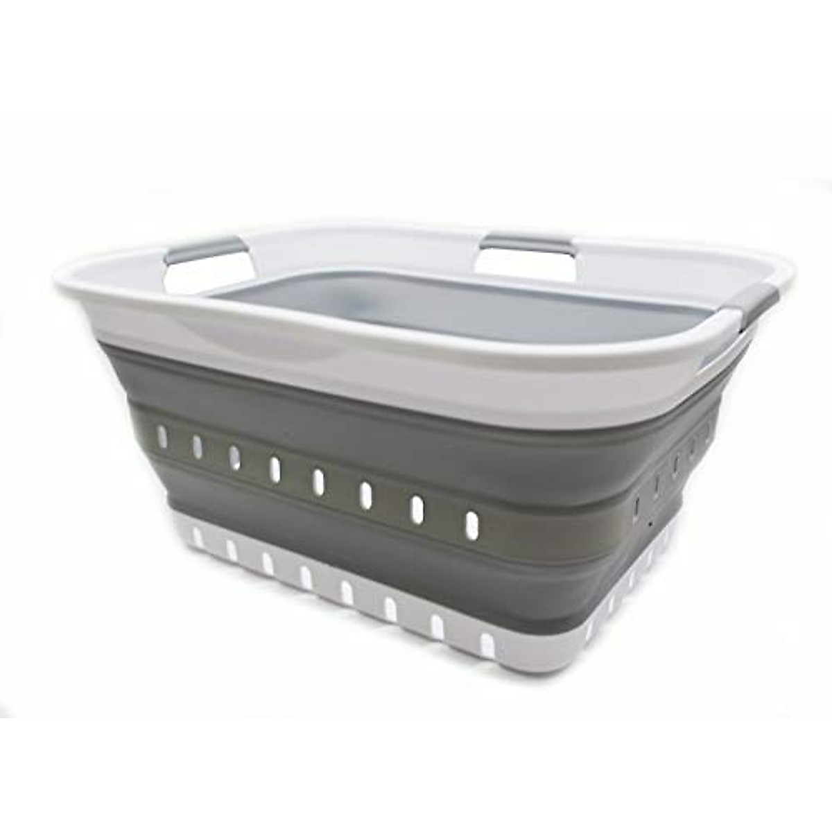 SAMMART 42L (11 Gallon) Collapsible Plastic Laundry Basket - Foldable Pop Up Storage Container/Organizer - Portable Basket - Space Saving Hamper/Basket (2, White/Grey)