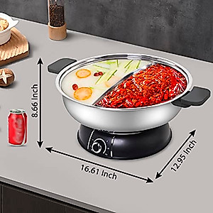 Austric Electric Shabu Shabu Hot Pot, 304 Stainless Steel Hot Pot with Divider Electric pot with Tempered Glass Lid for Party, Family Gathering,5L large capacity… (HS-160BU-Classic)