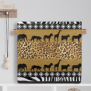 Mardesigns Leopard Print Animal 13 x 13 x 13 Inch Cube Storage Bins Bohemian Fabric Foldable Storage Cubes Basket Boxes with PU Handles for Shelves Closet Bedroom Organizer Clothes