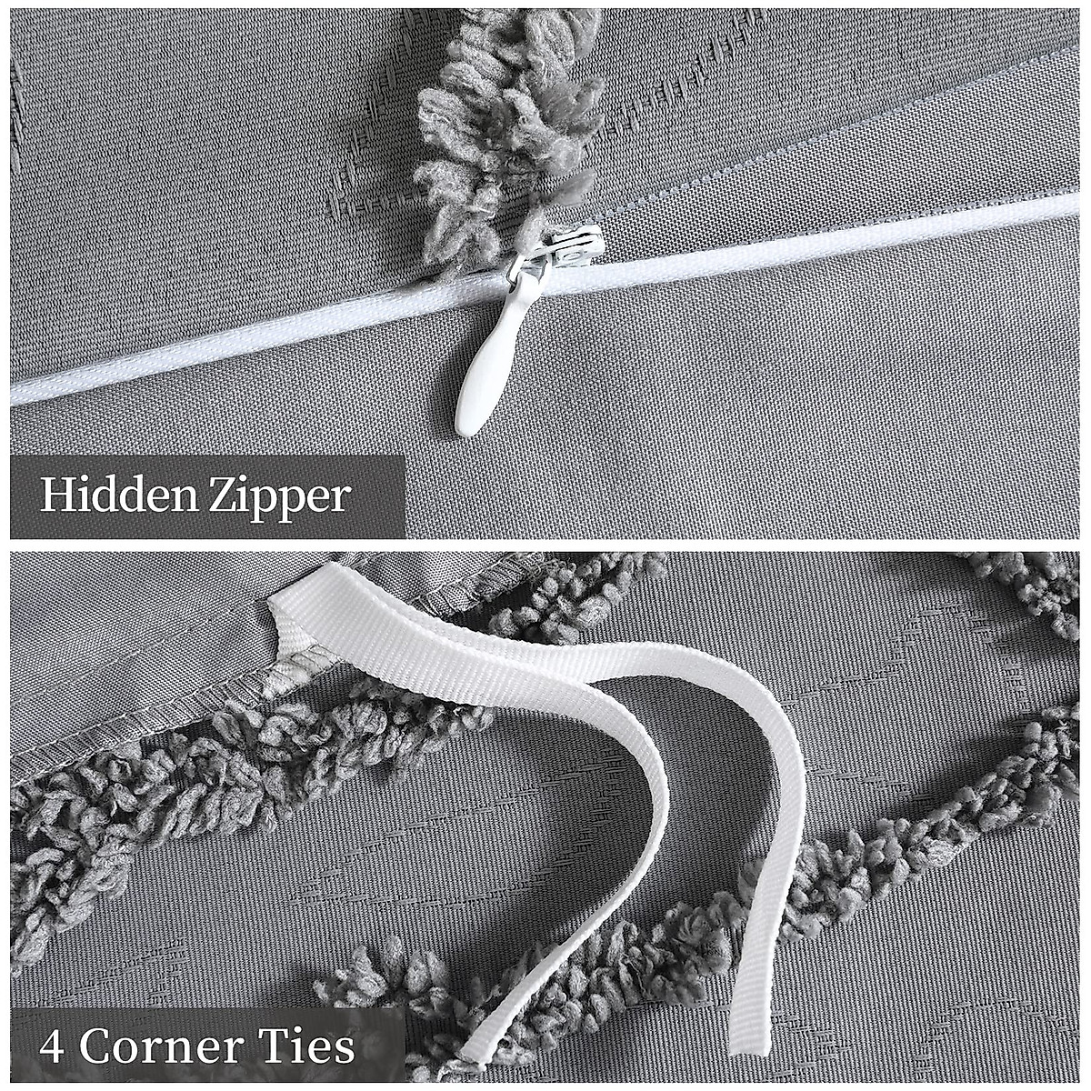 GlowSol Grey Duvet Covet Set Branches Jacquard Tufted Pattern, 3 Pieces Bedding Set Super Soft Embroidery Shabby Chic Bedding Duvet Cover, 90"×90" + 20"×26"×2