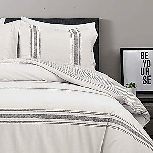 Lush Decor Farmhouse Stripe 3 Piece Duvet Cover Set, Full/Queen, Gray