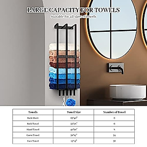 Hzdyopk Wall Mounted Towel Rack for Rolled Towels, Bathroom New Upgrade 3 Bar Towel Racks for Folded Large Towel Storage, with 5 Hooks, Metal Towel Shelf for Bathroom Wall Mounted