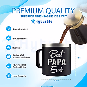 Hyturtle Best Papa Ever Coffee Black Mug/Tumbler 14oz Gift For Dad, Gifts For Dad From Daughter, Son, Kids - Fathers Day - Birthday Gift Ideas For Daddy - Christmas Gifts For Father, Men