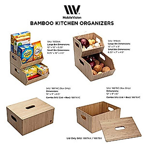 Bamboo Storage Bins for Pantry & Kitchen Cabinet Organizer Multi-Purpose 2 PC Stackable Set for Canned Goods, Vegetables, Pouches, Boxed Meals & more