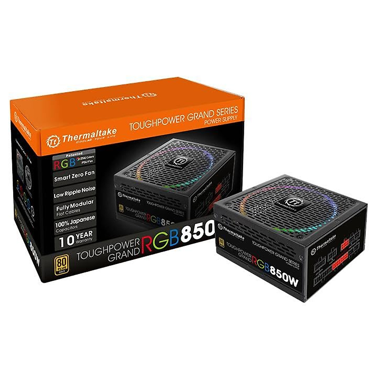 Thermaltake Toughpower Grand RGB 850W 80+ Gold Smart Zero 256-Color RGB Fan Fully Modular Power Supply 10 Yr Warranty PS-TPG-0850FPCGUS-R