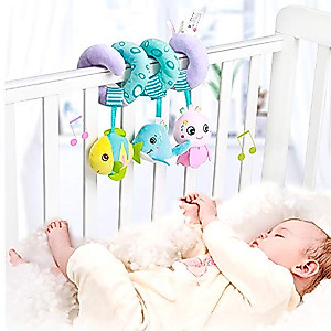 Caterbee Baby Stroller Toys, Activity Spiral Plush bar Toy Accessories, Crib Toys Car Seat Toy with Bell for boy or Girl 0 Months+ (Ocean)