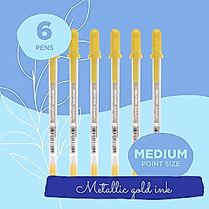 SAKURA Gelly Roll Metallic Gel Pens - Pens for Scrapbook, Journals, or Drawing - Metallic Gold Ink - Medium Line - 6 Pack