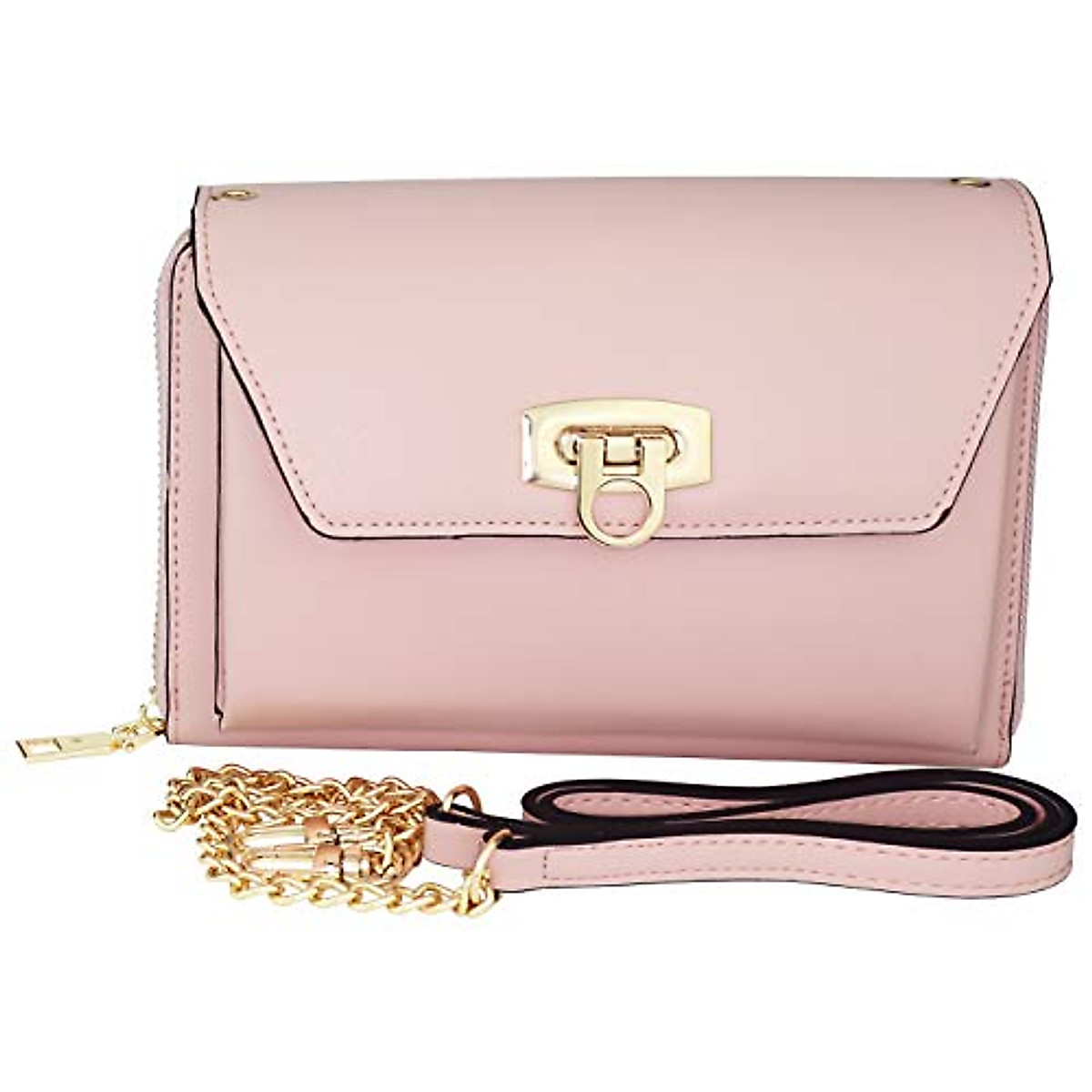 B BRENTANO Vegan Envelope Clutch Wallet Crossbody Purse with Chain Strap (Blush)