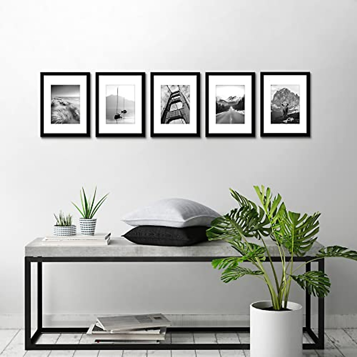 Americanflat 9x12 Picture Frame in Black - Set of 5 - Use as 6x8 Picture Frame with Mat or 9x12 Frame Without Mat - Plexiglass Cover and Sawtooth Hanging Hardware for Horizontal or Vertical Display