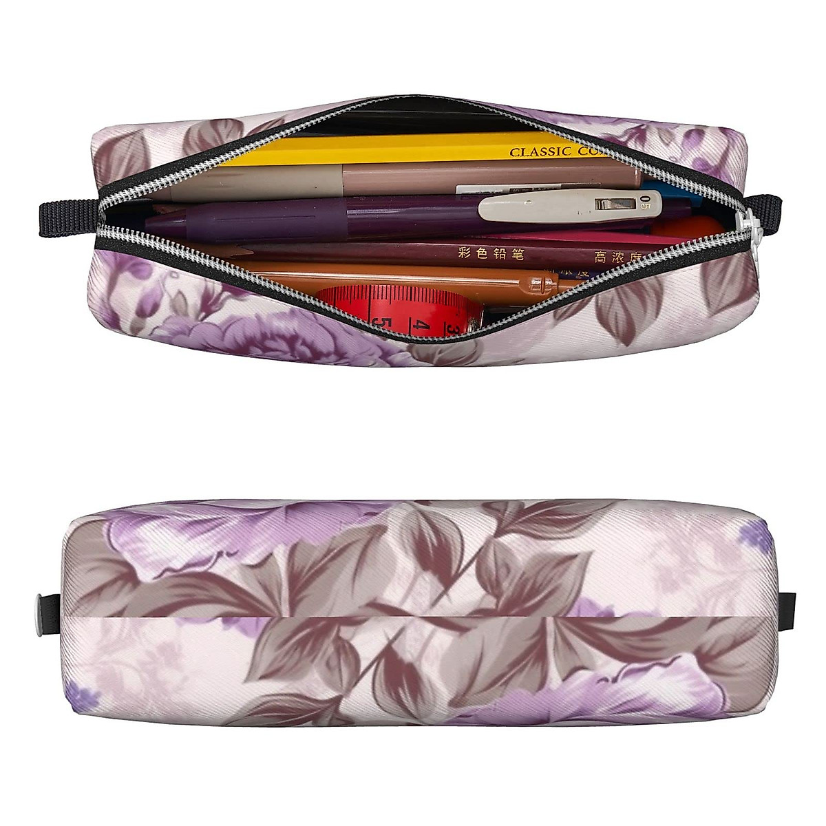 Hnaysne Purple Flower Pencil Case Cute Stationery Bag School Supplies Leather Pen Pouch Funny Storage Bag for Boys Girls Adults Student