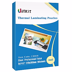 Uinkit Legal Thermal Laminating Pouches 9x14.5inches 4mil Legal Size 100Pack Clear Glossy Lamination Sheets Laminator Pockets (9x14.5x100-4mil)
