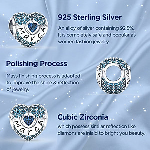 EHEG March Birthstone 003 Charms Love Heart Openwork Bead Charm for Bracelets and Necklaces 925 Sterling Silver with 5A Cubic Zirconia,Jewelry Christmas Gifts Women
