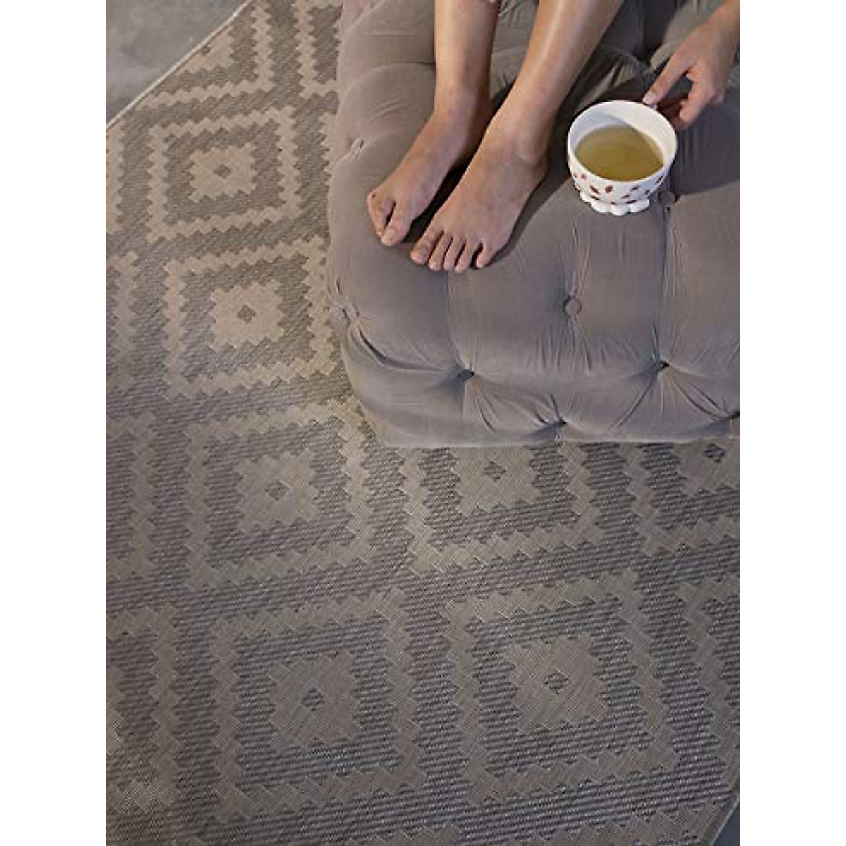 Furnish my Place Outdoor Collection Accent Diamond Rug - 5 ft. 3 in. x 7 ft. 6 in. Dove, Moroccan Water Proof Rug for Bedrooms, Gardens, Patio