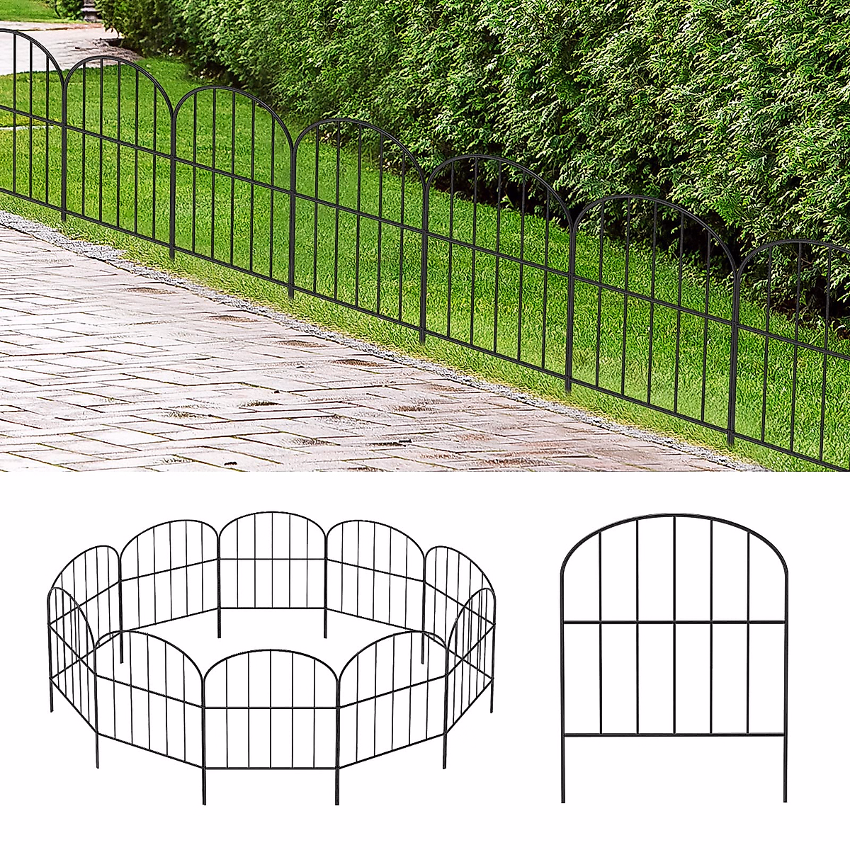 OUSHENG Small Decorative Garden Fence, 10ft (L) x 16.5in (H) Fencing, Rustproof Metal Wire Panel Border Animal Barrier for Dog, Flower Plant Edging for Yard Backyard Outdoor, Arched