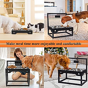 Ronjnndc Elevated Dog Bowls Raised Bowls with 4 Heights Adjustable Raised Dog Bowls Stand Feeder with Name Tag and 2 Stainless Bowls for Large Medium Small Dogs Pets