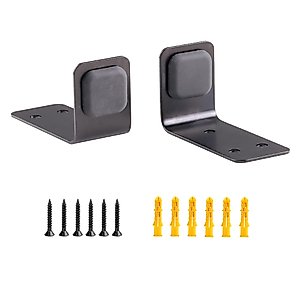 90° Stainless Steel Sliding Door Hardware Door Stop,2pcs Sliding Barn Door Bottom Floor Guide with Mounting Screws (Black)