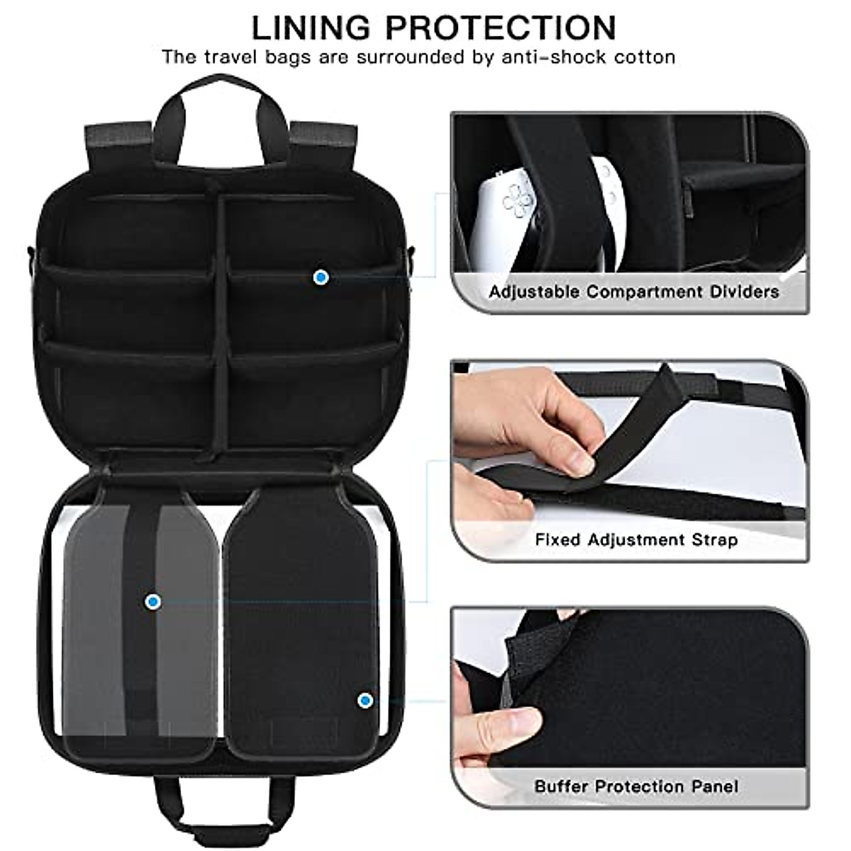 ZtotopCases Carrying Case Compatible with PS5 , Travel Case for PS5, Protective Travel Bag Holds PlayStation 5 Console, Controller, Games, Gaming Headset, Base and Other Accessories, Black