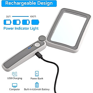 Handheld Magnifying Glass with Light,eSynic Rechargeable 4X Handheld Magnifying Glass High Clarity Acrylic Lenses Magnifying Glasses 4.3 * 2.5Inch Large Screen Handheld Magnifier for Reading etc