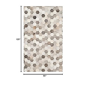 SAFAVIEH Studio Leather Collection 8' x 10' Ivory/Grey STL217A Handmade Mid-Century Modern Leather Area Rug