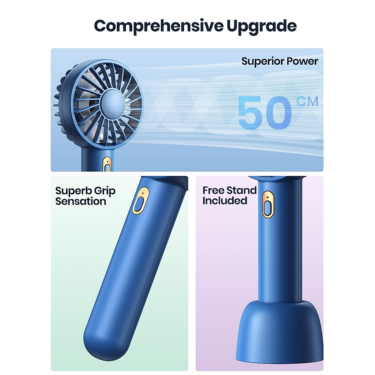 Warmco 2-Pack Handheld Mini Fan Portable USB Rechargeable Small Hand Held Fan with Base Personal Desk Fan Super Compact Cooling Fan for Makeup, Home, Office, Travel, and Outdoor Activities