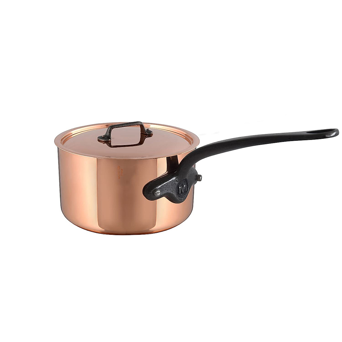 Mauviel M'Heritage M200CI 2mm Polished Copper & Stainless Steel Sauce Pan With Lid, And Cast Iron Handle, 2.6-qt, Made in France