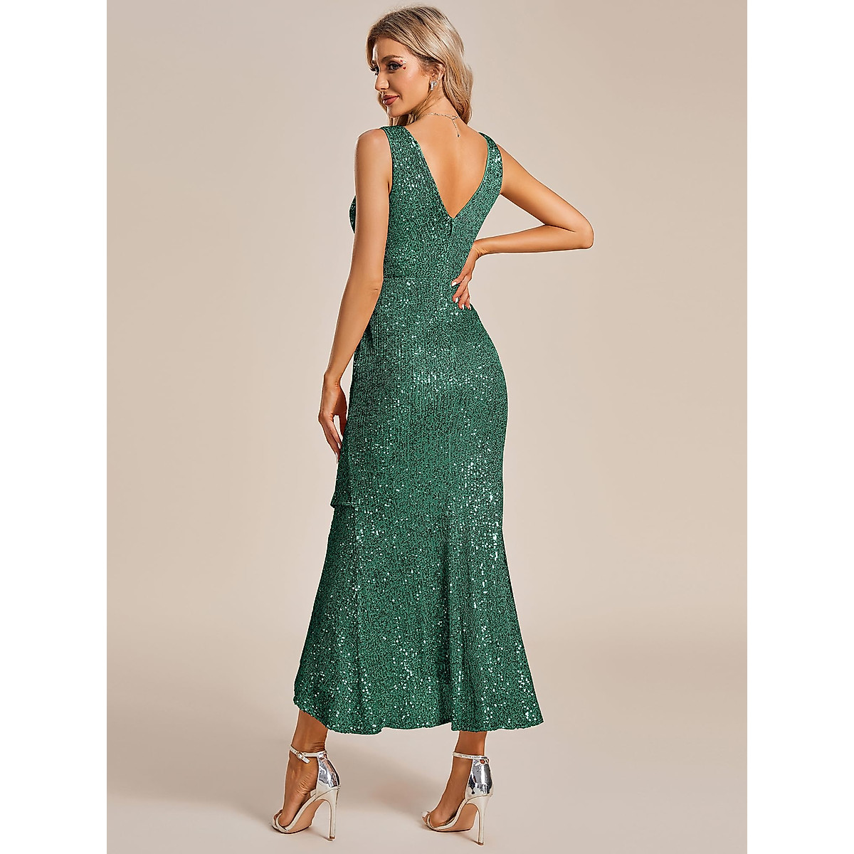 Ever-Pretty Women's Sexy High Low Ruffled Front Side Slit Formal Dresses Deep Green US14