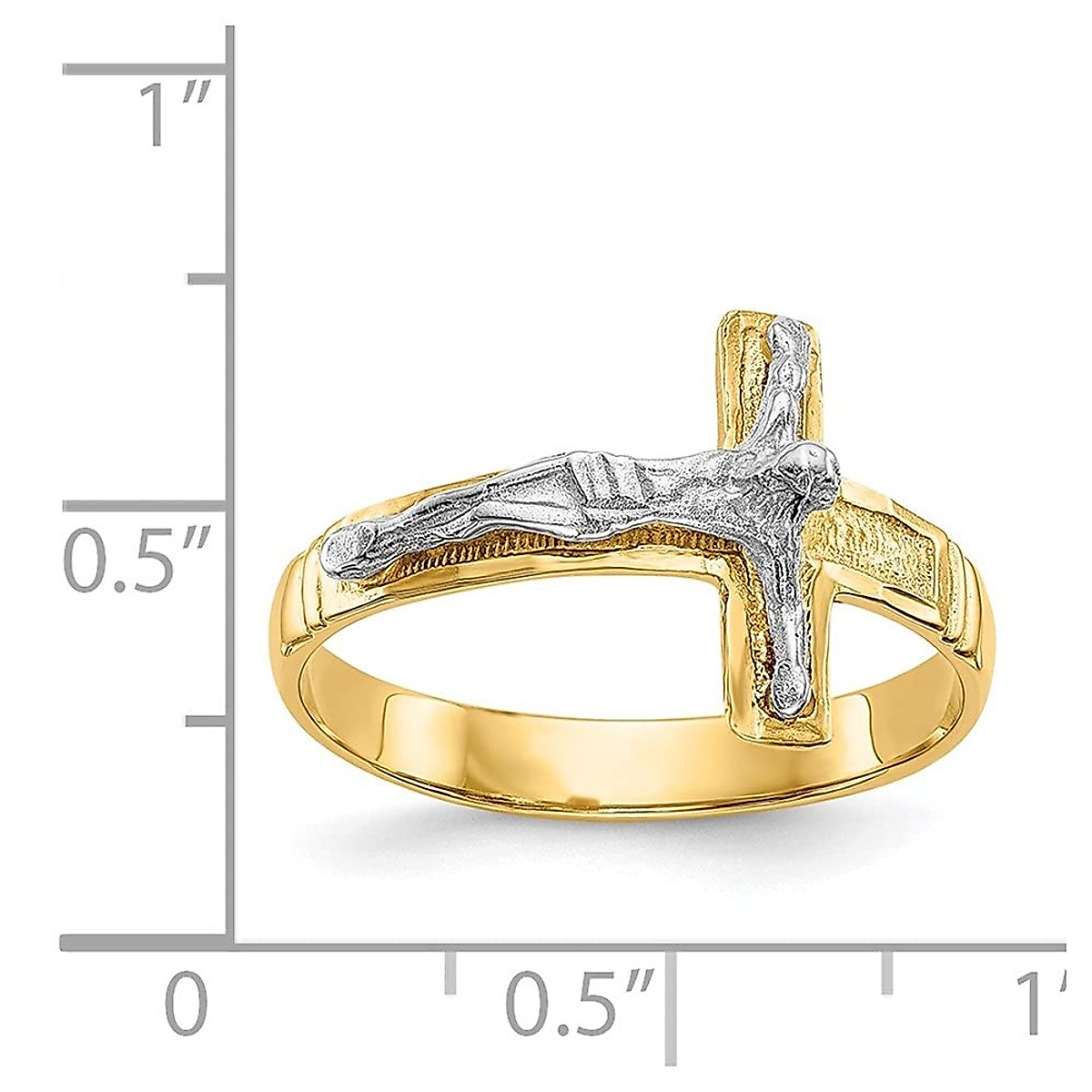 Diamond2Deal 14k Yellow and White Gold Diamond-Cut Mens Crucifix Cocktail Ring