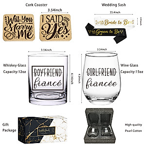 Gnollko Engagement Gifts for Couples,Engaged Party Decoration for Fiance Fiancee Boyfriend Girlfriend Him Her,Wedding Glasses Set for Mr Mrs Bride Groom Bridal Shower