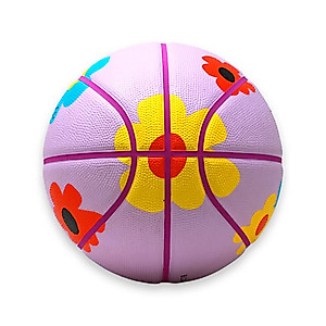 Chance Premium Rubber Outdoor/Indoor Basketball (5 Kids & Youth - 27.5", Bloom - Light Purple) Standly The Ball Stand