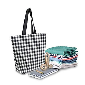 ALAZA Black Plaid Large Canvas Tote Bag for Women Girls