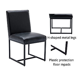 Lei Yu Shunzhi Upholstered Dining Chairs Set of 4 with Black Metal Frame Leg, PU Leather Mid Century Modern Side Chairs Armless Pu Leather Black & Black Leg 4PCS - Pu Leather