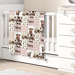 Custom Highland Cow Blanket,Personalized Highland Cow Throw Blankets,Customized Swaddle Blanket for Girls Boys Kid Baby Newborn Toddler Kid Name Blanket Birthday Gift,40"x50"-Throw Size for Kids