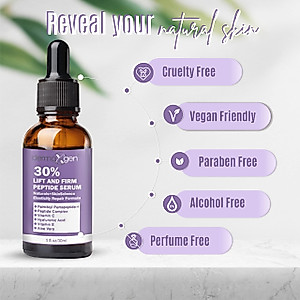 Lift And Firm - 30% Peptide Serum, Matrixyl 3000, Vitamin C & E + Hyaluronic Acid + Aloe Vera, Lifts, Firms & Tightens Skin + Pure Organic Anti-aging Serum (1 FL OZ)