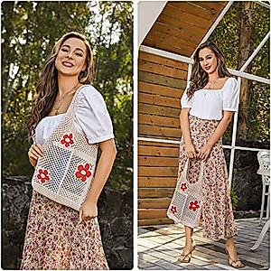 CATMICOO Crochet Mesh Beach Tote Bag Summer Aesthetic Knit Bag for Women