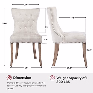 LOULENS Dining Chairs, Upholstered Modern Elegant Tufted Dining Room Chairs with Solid Wood Legs for Kitchen, Dining Living Room (Velvet, Beige)