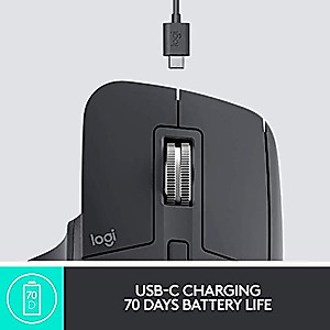 Logitech MX Master 3 Advanced Wireless Mouse, Ultrafast Scrolling, Ergonomic, 4000 DPI, Customization, USB-C, Bluetooth, USB, Apple Mac, Microsoft PC Windows, Linux, iPad - Graphite