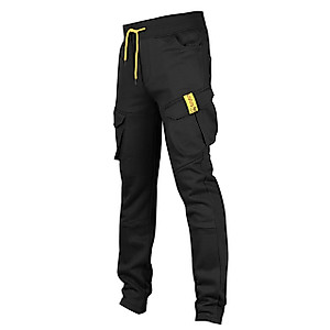 SCREENSHOT SPORTS-P11960 Mens Premium Hip Hop Cargo Pockets Fleece Pants - Slim Athletic Jogger Fitness Workout Utility Sweatpants-Black-Medium