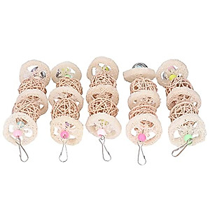 Tnfeeon Bird Chewing Toy, Rattan Ball Toy Bird Cage Bite Sepak Takraw Toy with Bells for Small Birds