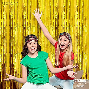 KatchOn, XtraLarge Gold Fringe Curtain Backdrop - 6.4x8 Feet, Pack of 2 | Gold Foil Curtain, Gold Streamers Party Decorations | Gold Foil Fringe Curtain | Gold Tinsel Backdrop, Graduation Decorations
