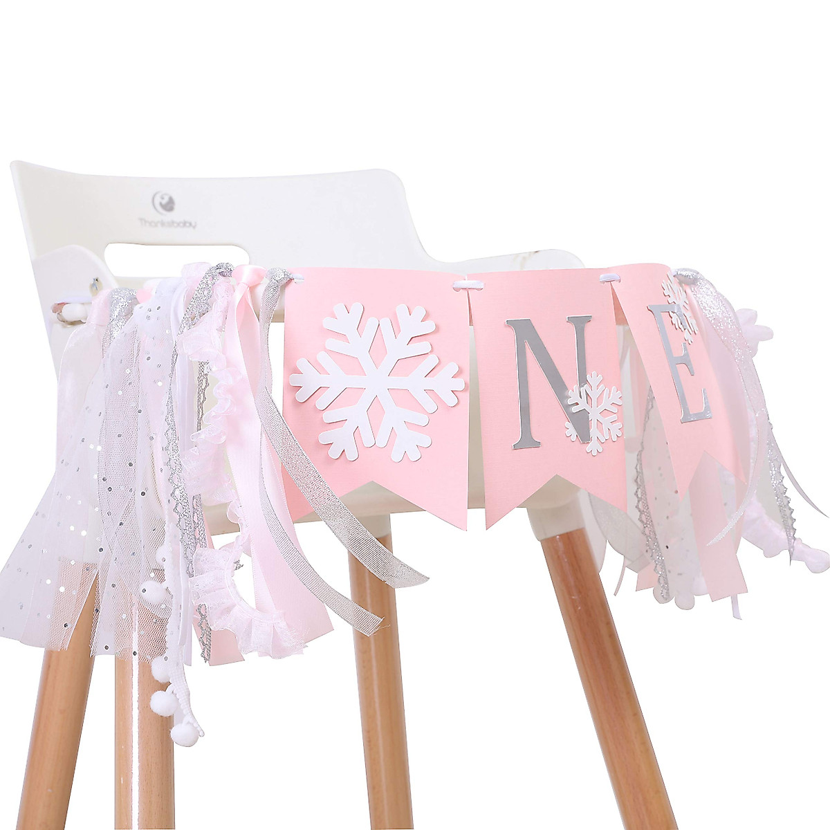 Winter Alderland Snow High Chair Tutu - 1st Birthday high Chair Banner, Smash Cake Photo Props, Winter Wonderland Snowflake Design ONE, 1st Birthday Photo Background. (Snowflake2)