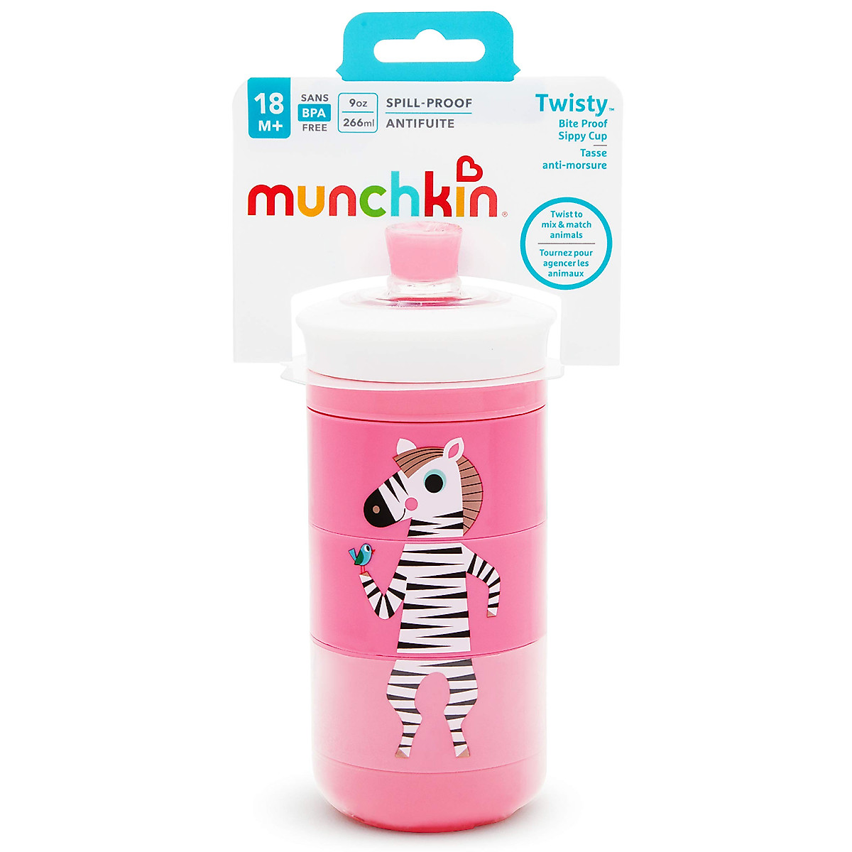 Munchkin® Twisty™ Mix & Match Animals Bite Proof Sippy Cup, 9 Ounce, Pink