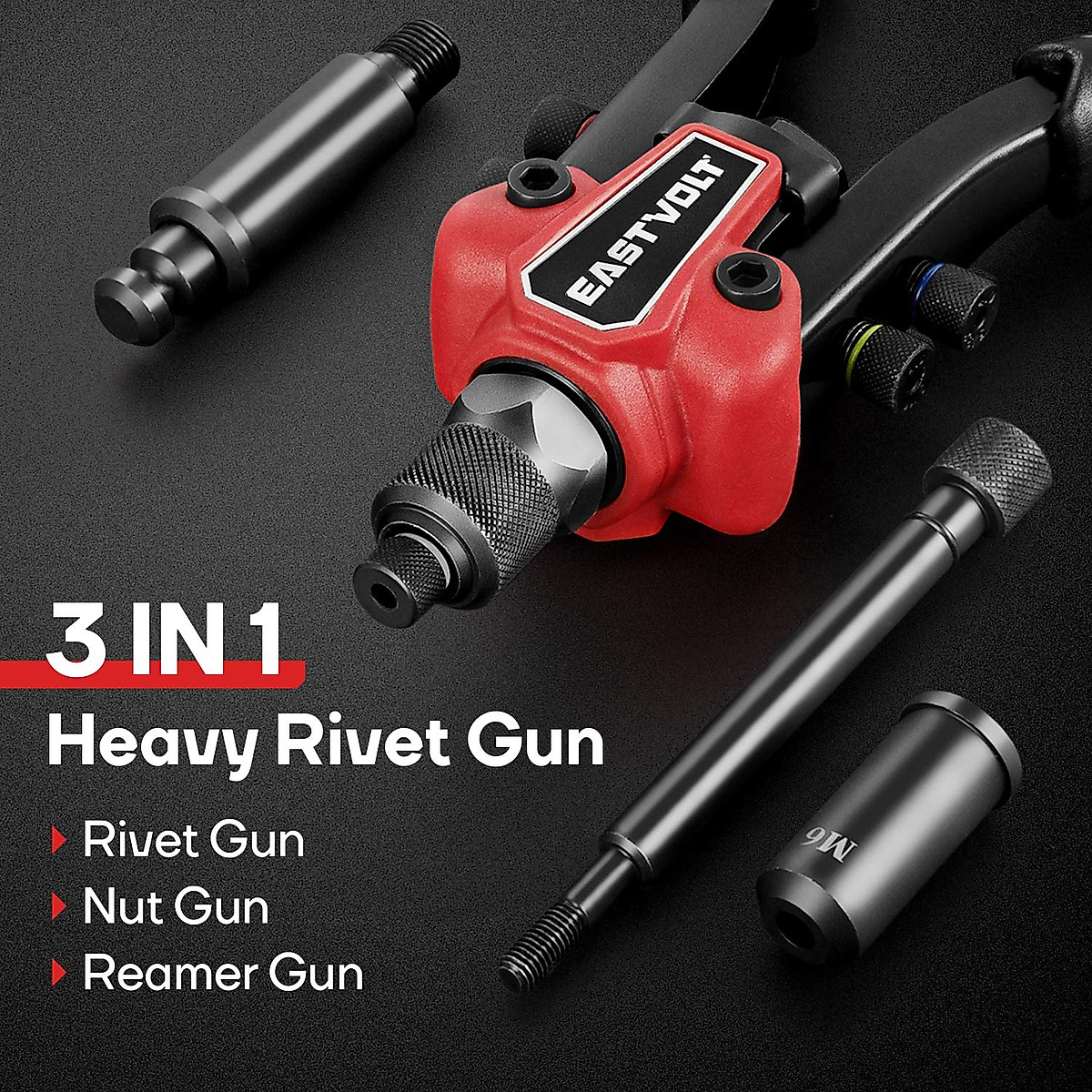 Eastvolt Rivet Nut Tool, 3 in 1 Hand Rivet, Rivet Gun Rivet Nut Tool Reamer 3 in 1 Set, Including 60Pcs Rivet Nuts, 6 Metric & SAE Mandrels and 2 Reaming Mandrels with Carrying Case (BT-501)